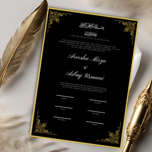 Nikkah Certificate Digital Download, Premium Gold and Black Nikkah ...