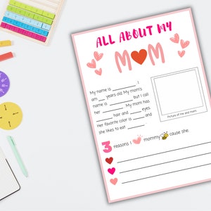Mother's Day Printable, Teacher and Parent Resources, All About My Mom ...