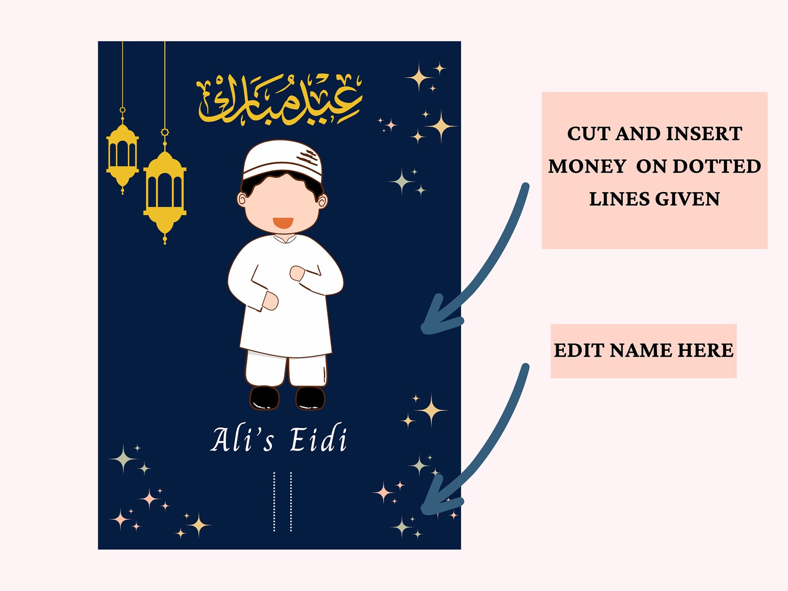 Eid Money Card, 10 Faceless Designs, Editable Eid Money Card Bundle ...