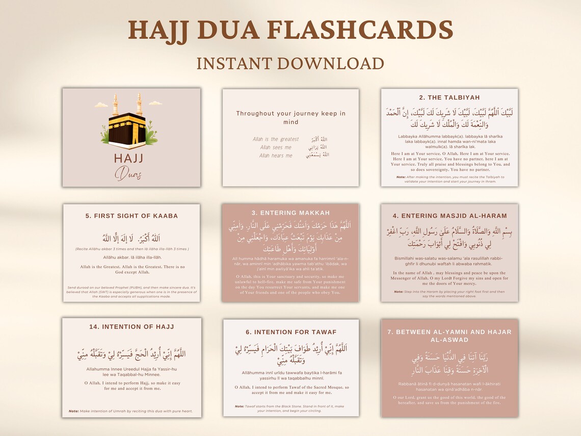 Hajj Dua Cards, Printable Hajj Duas, Hajj Dua Flashcards, Hajj Dua Book, Umrah Islamic Dua Cards ...