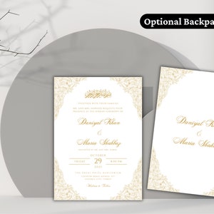 White and Gold Nikkah Invitation Template, Digital Islamic Wedding ...