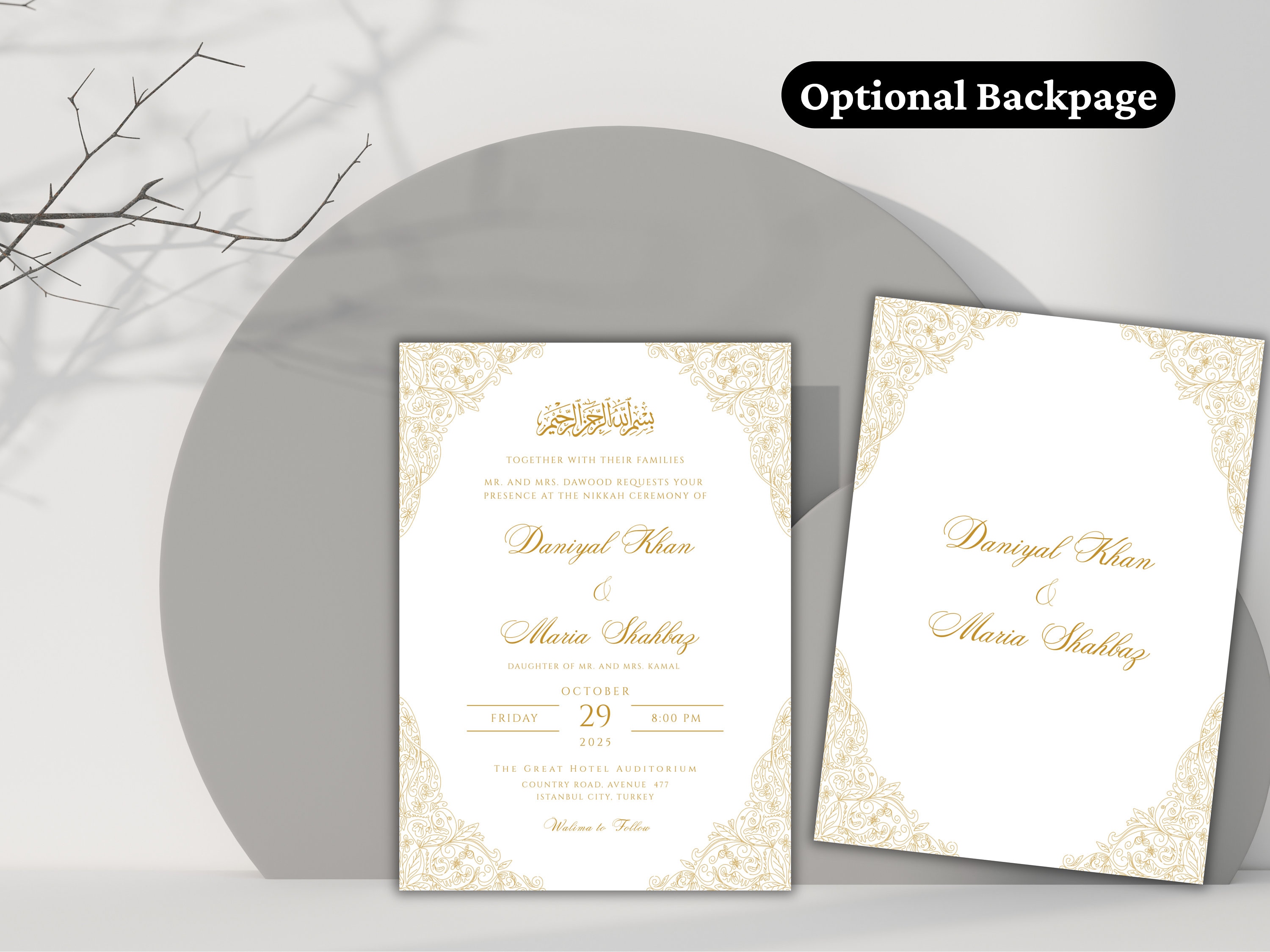 White and Gold Nikkah Invitation Template, Digital Islamic Wedding ...