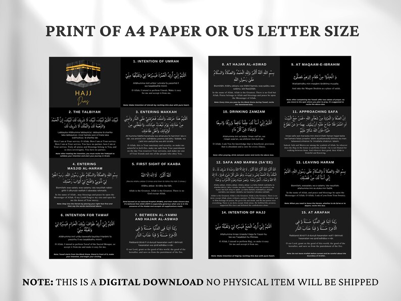 Hajj Dua Cards, Black Hajj Duas Printable Cards, Hajj Dua Flashcards ...