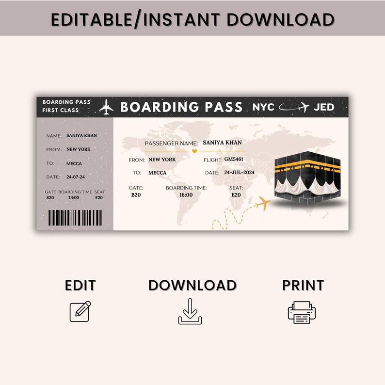 Custom Umrah Boarding Pass, Hajj Umrah Ticket, Hajj Boarding Pass ...