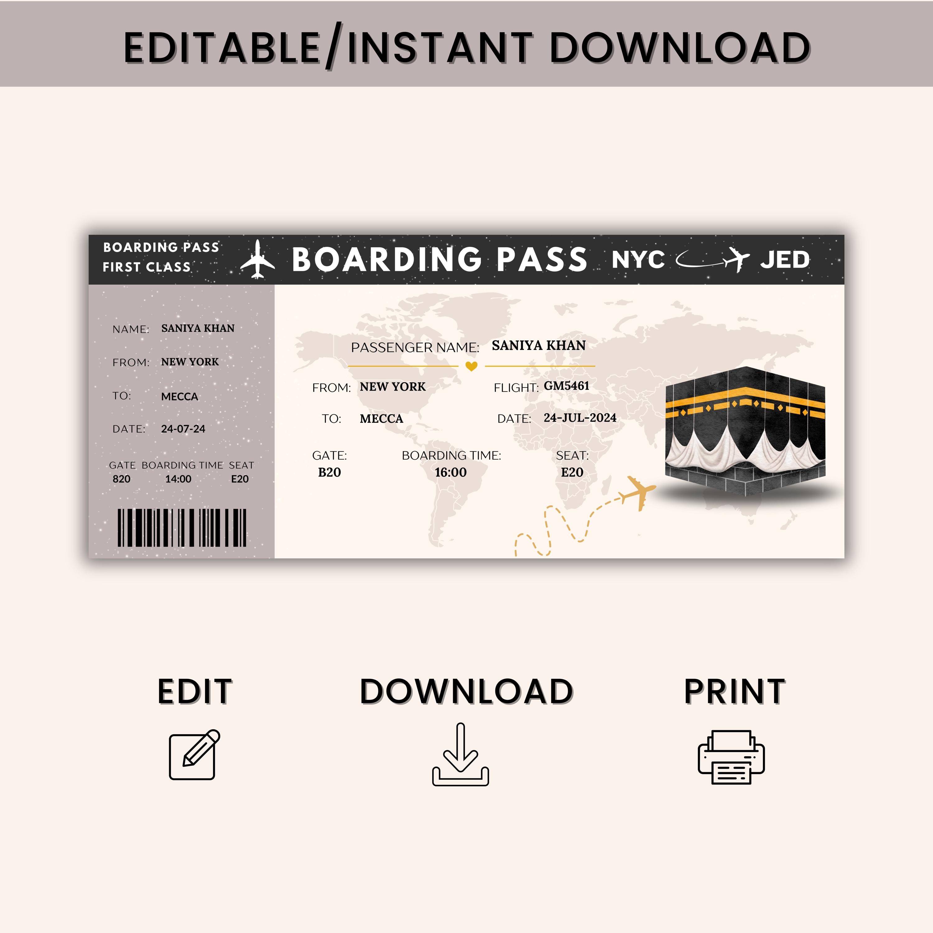 Custom Umrah Boarding Pass, Hajj Umrah Ticket, Hajj Boarding Pass ...