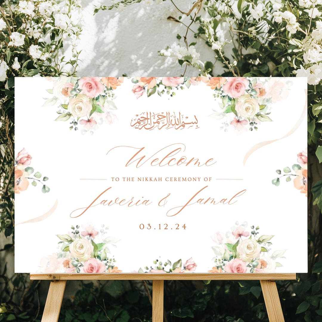 Islamic Nikkah Sign Template, Nikkah Wedding Sign, Floral Nikkah ...