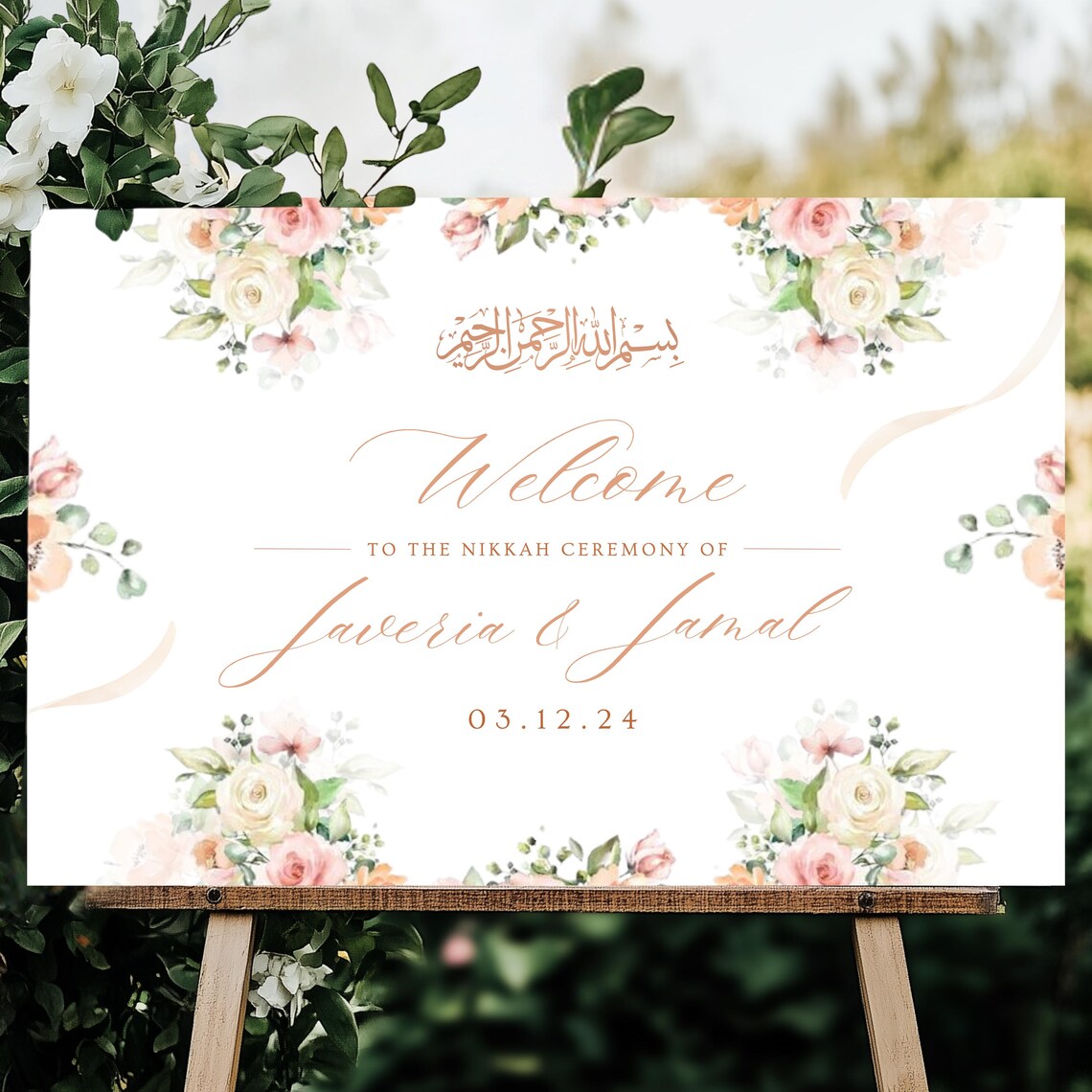 Islamic Nikkah Sign Template, Nikkah Wedding Sign, Floral Nikkah ...