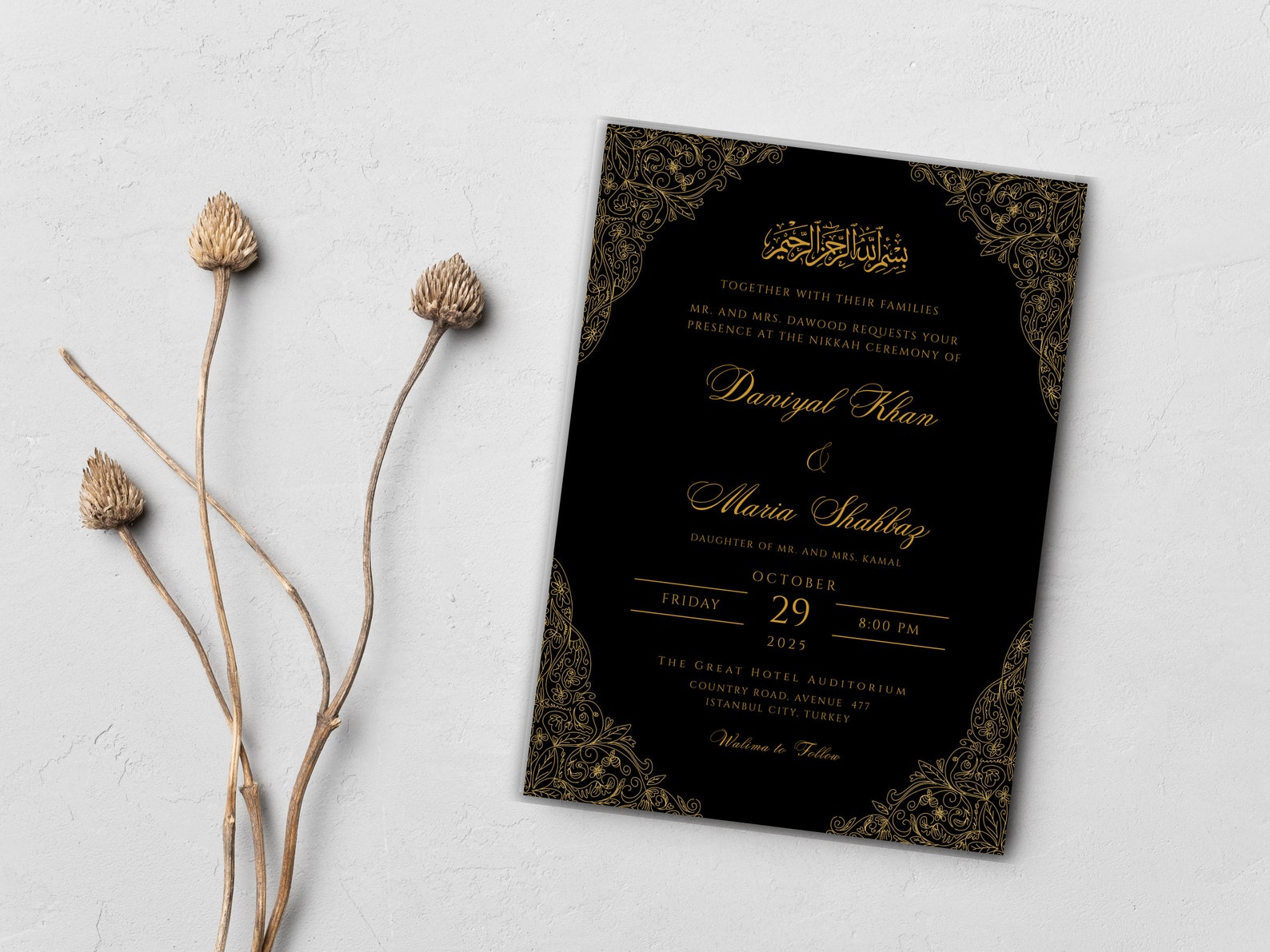 Nikkah Invitation Template, Royal Black and Gold Nikah Invite, Digital ...