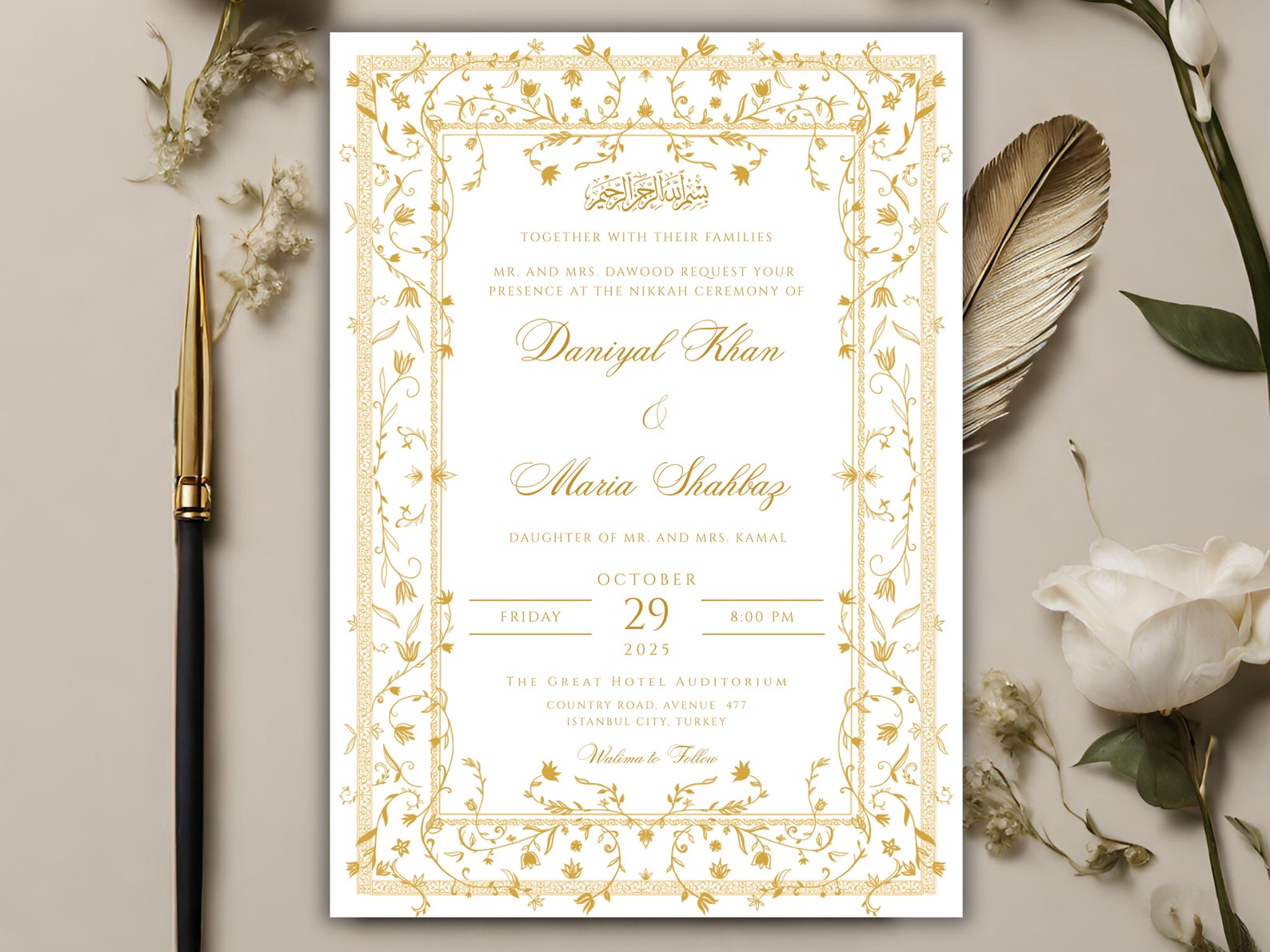 Nikkah Invitation Card, Floral Nikkah Invitation Template, Digital ...
