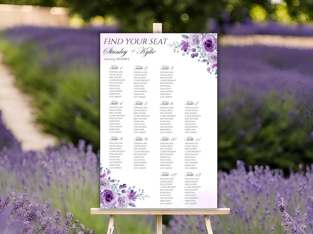 Lavender Wedding Seating Chart Template, Purple Wildflower Seating ...