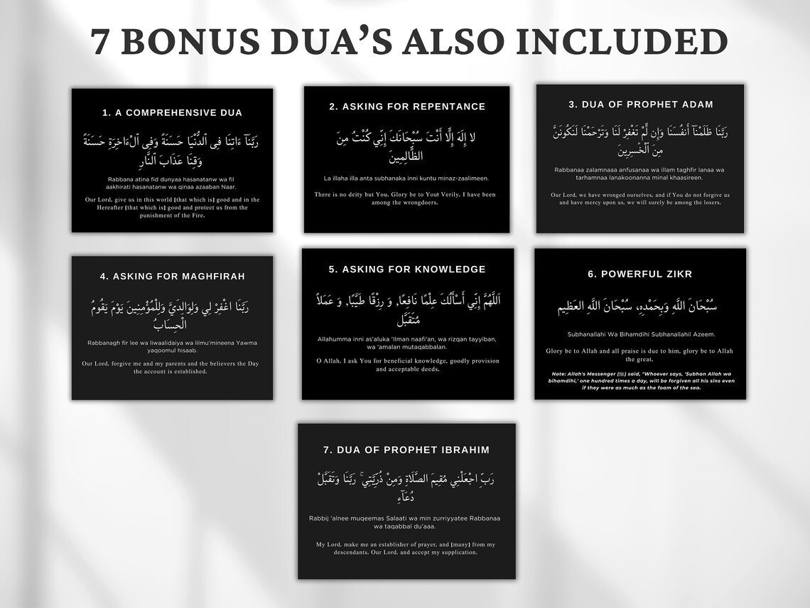 Hajj Dua Cards, Black Hajj Duas Printable Cards, Hajj Dua Flashcards, Hajj Duas PDF, Islamic ...