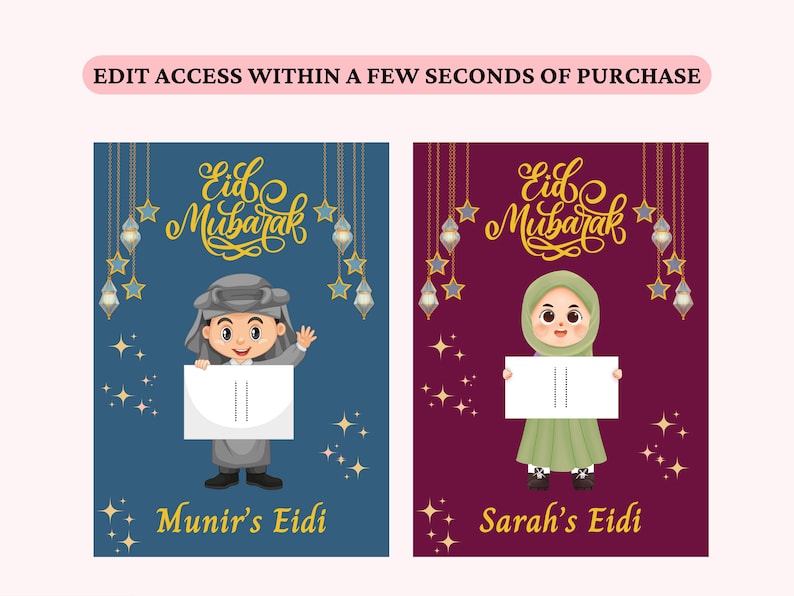 Eid Money Card, 10 Different Designs, Editable Eid Money Envelope ...