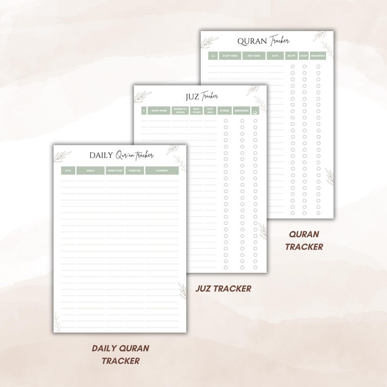 Digital Quran Journal, Quran Tracker PDF, Quran Study Planner, Quran ...