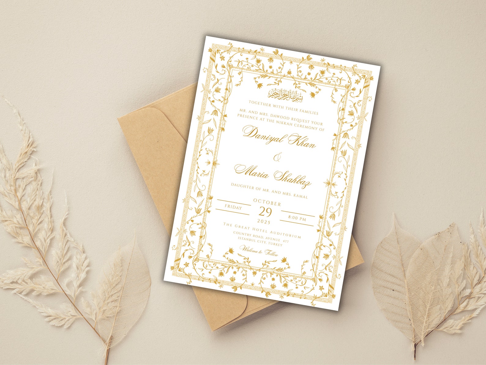 Nikkah Invitation Card, Floral Nikkah Invitation Template, Digital ...