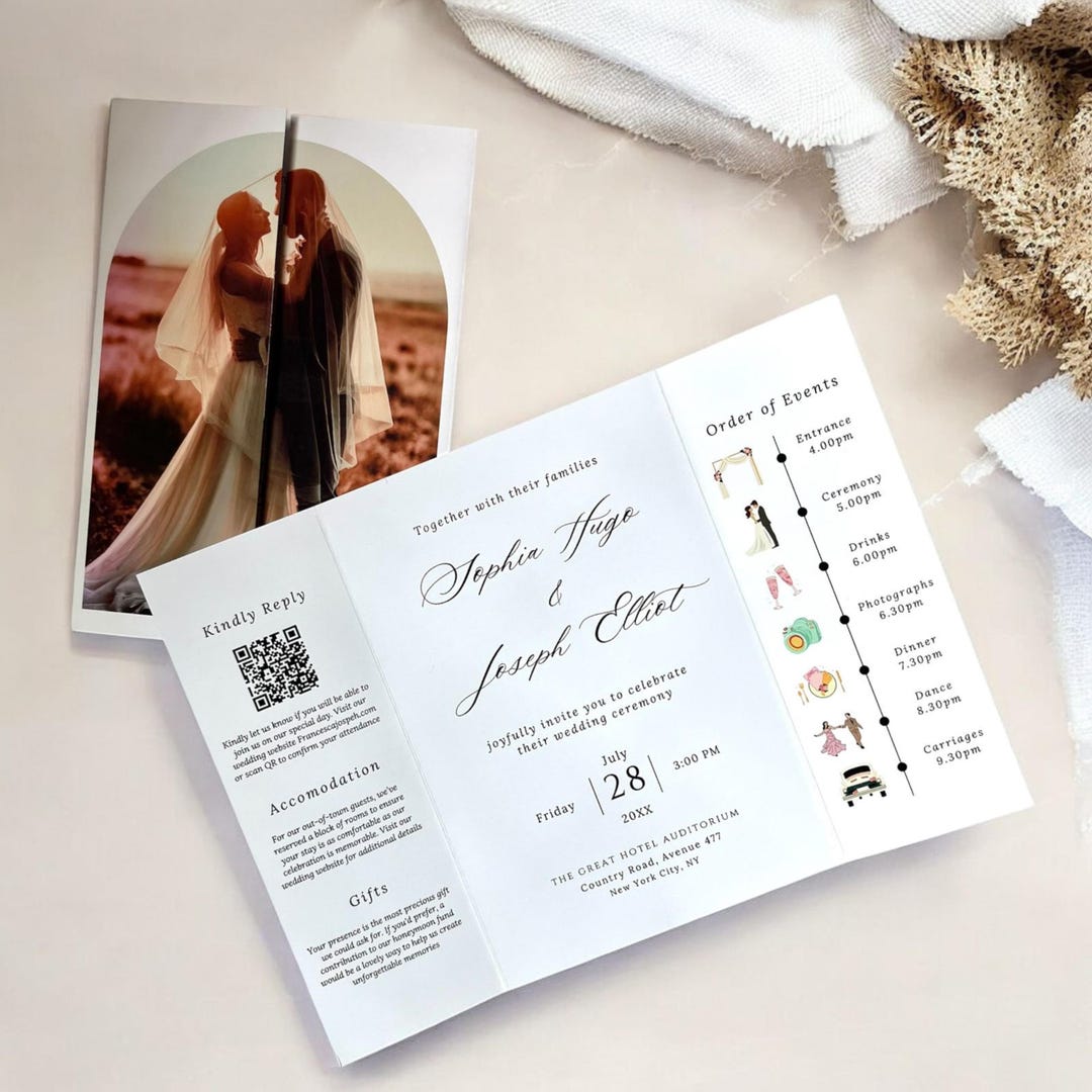 Gatefold Wedding Invitation, Photo Wedding Invitation Template, Trifold ...