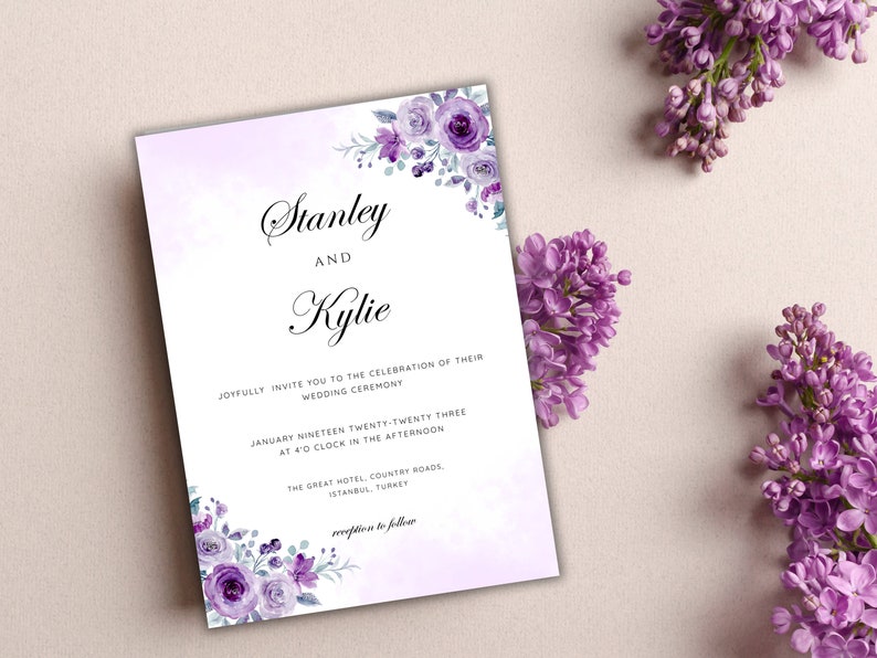 Lavender Wedding Invitation Template, Purple Wildflower Floral Wedding ...