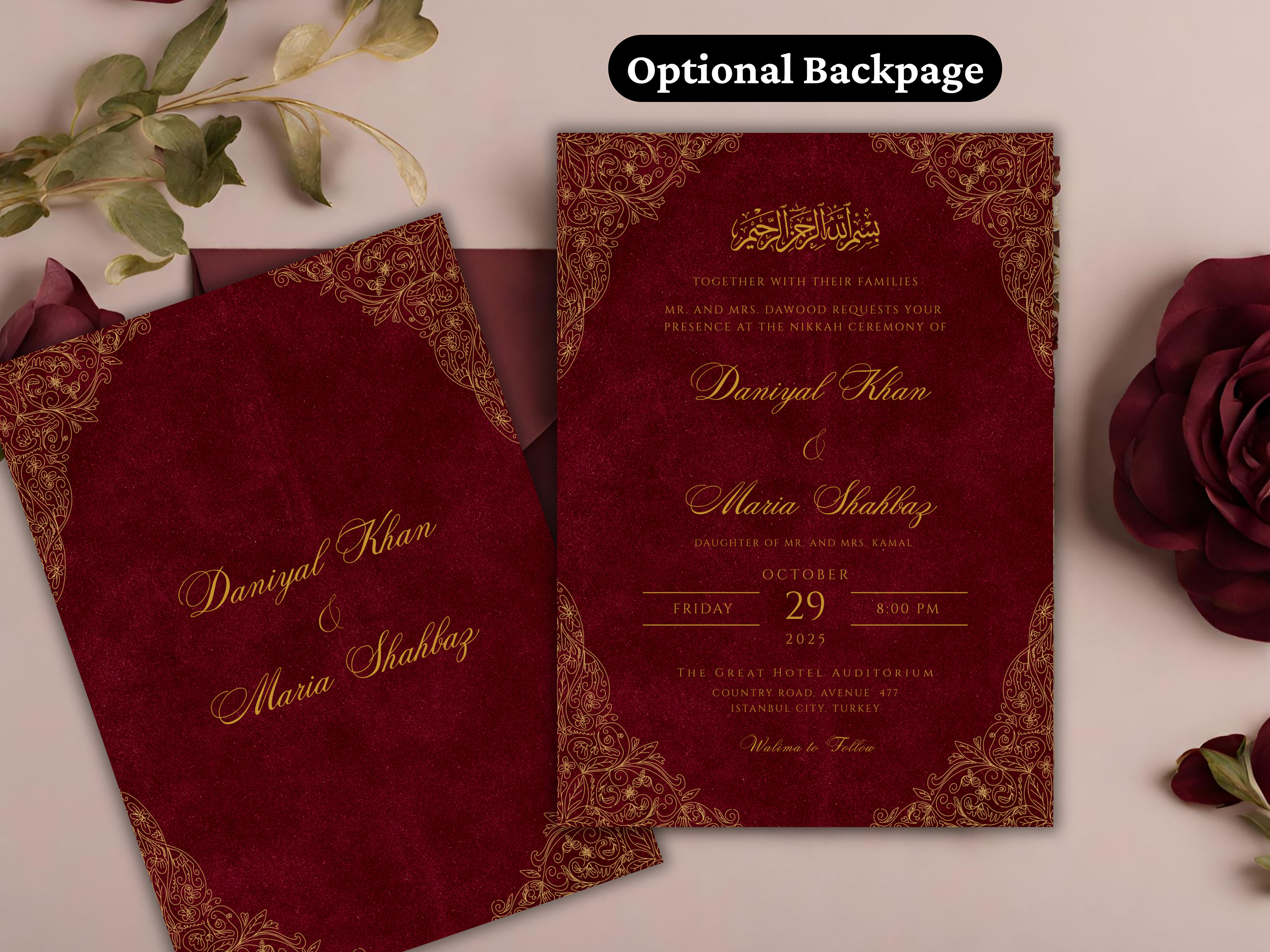 Digital Nikkah Invitation Template, Royal Red Velvet Nikah Invite ...
