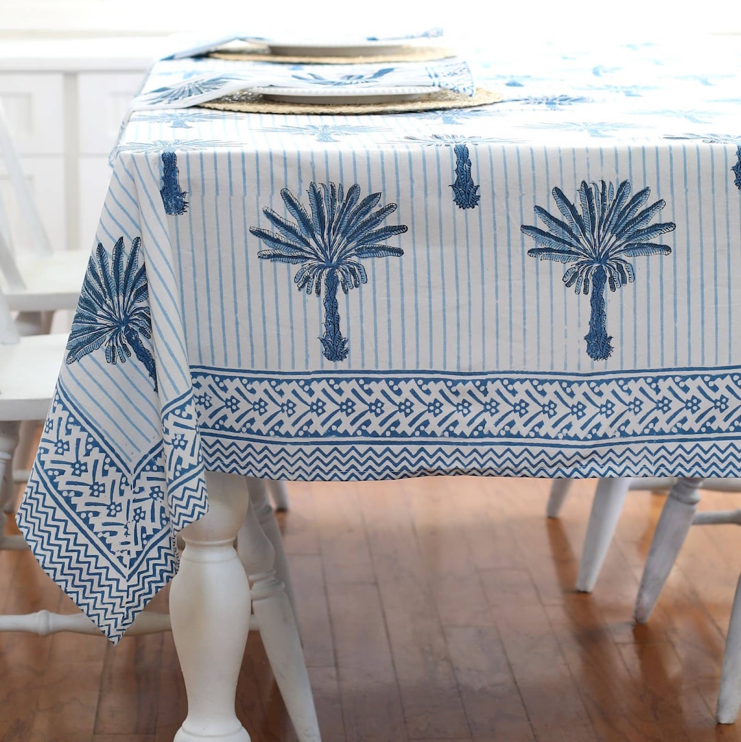Block Print Palm Tree Tablecloth - Etsy