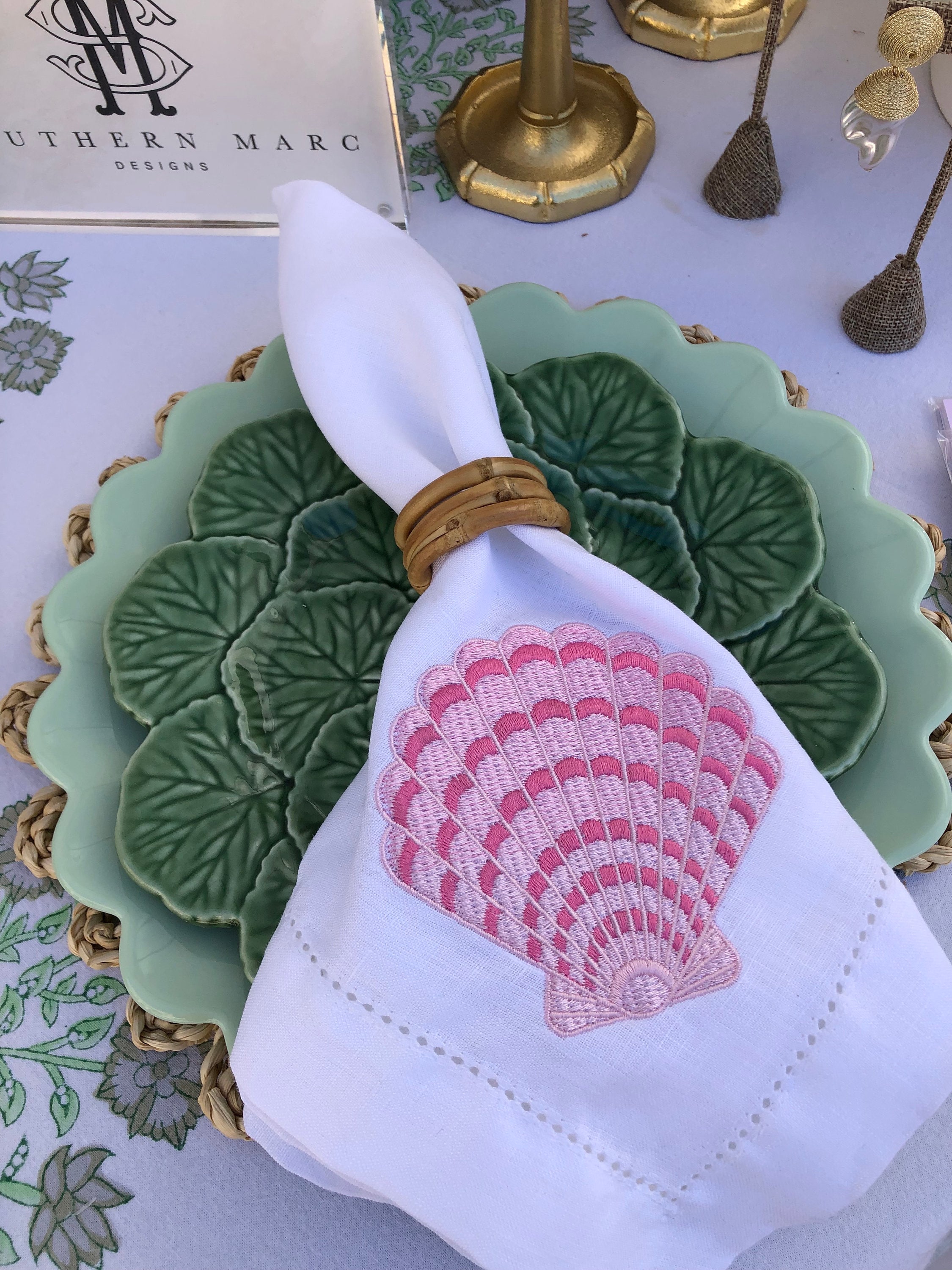 Calypso Embroidered Pink Scallop Shell Napkin - Etsy