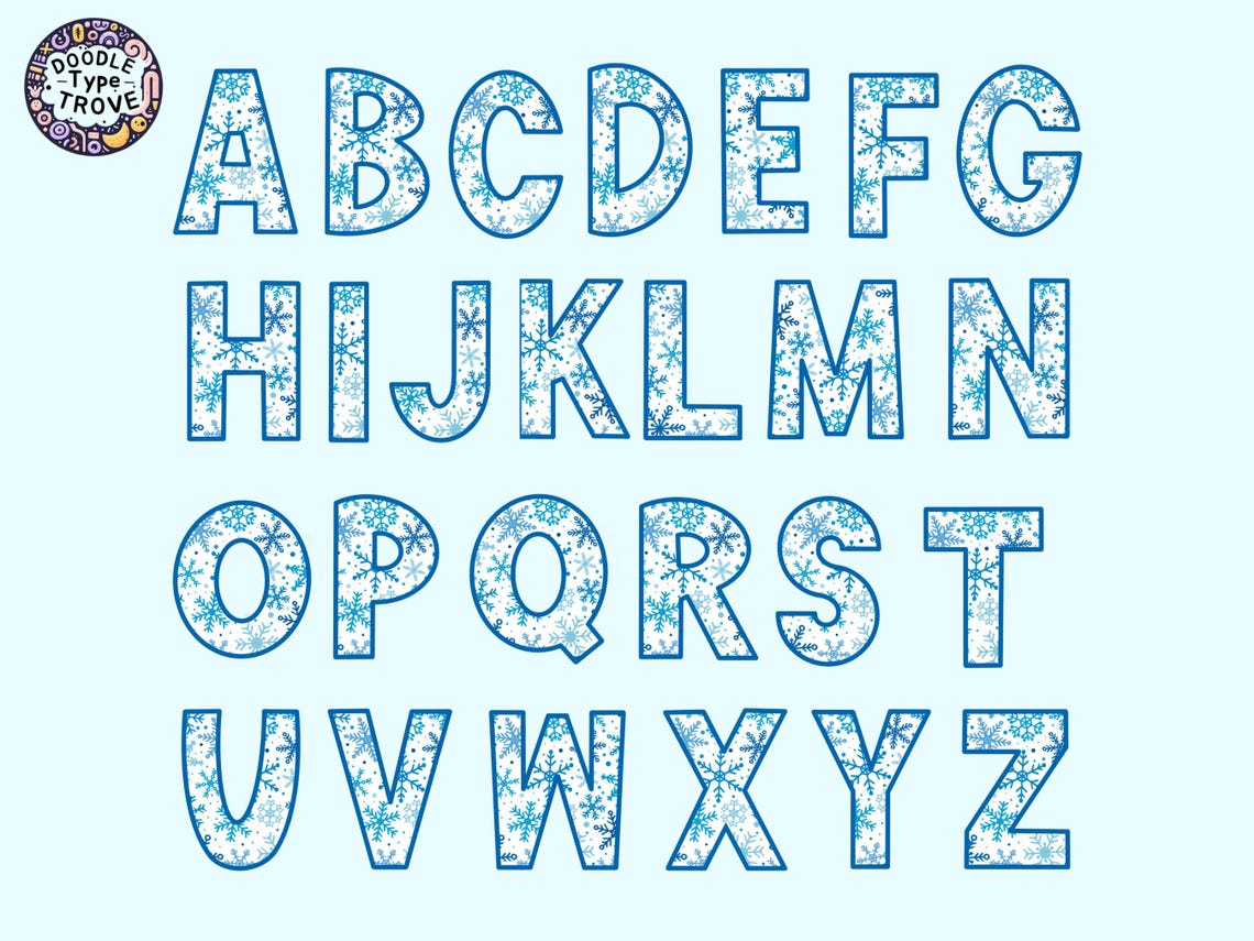 Winter Snowflake Alphabet Doodles | Hand-drawn Clipart Letters ...