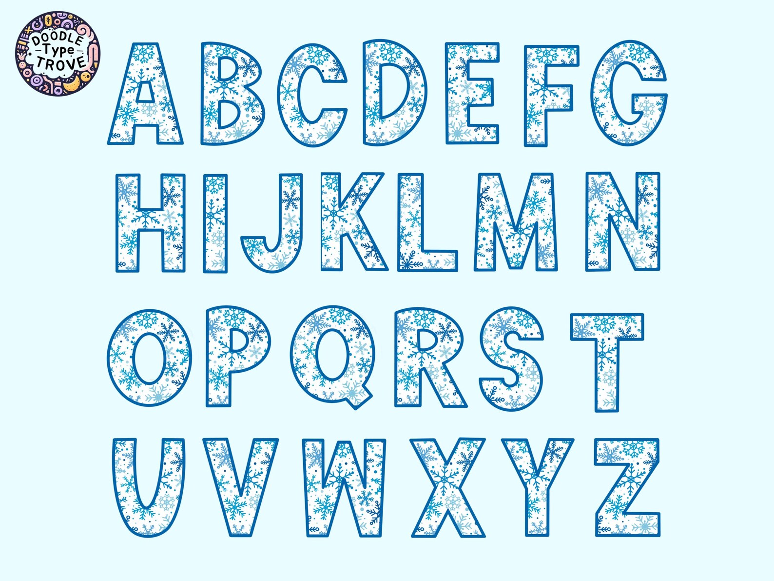 Winter Snowflake Alphabet Doodles | Hand-drawn Clipart Letters ...