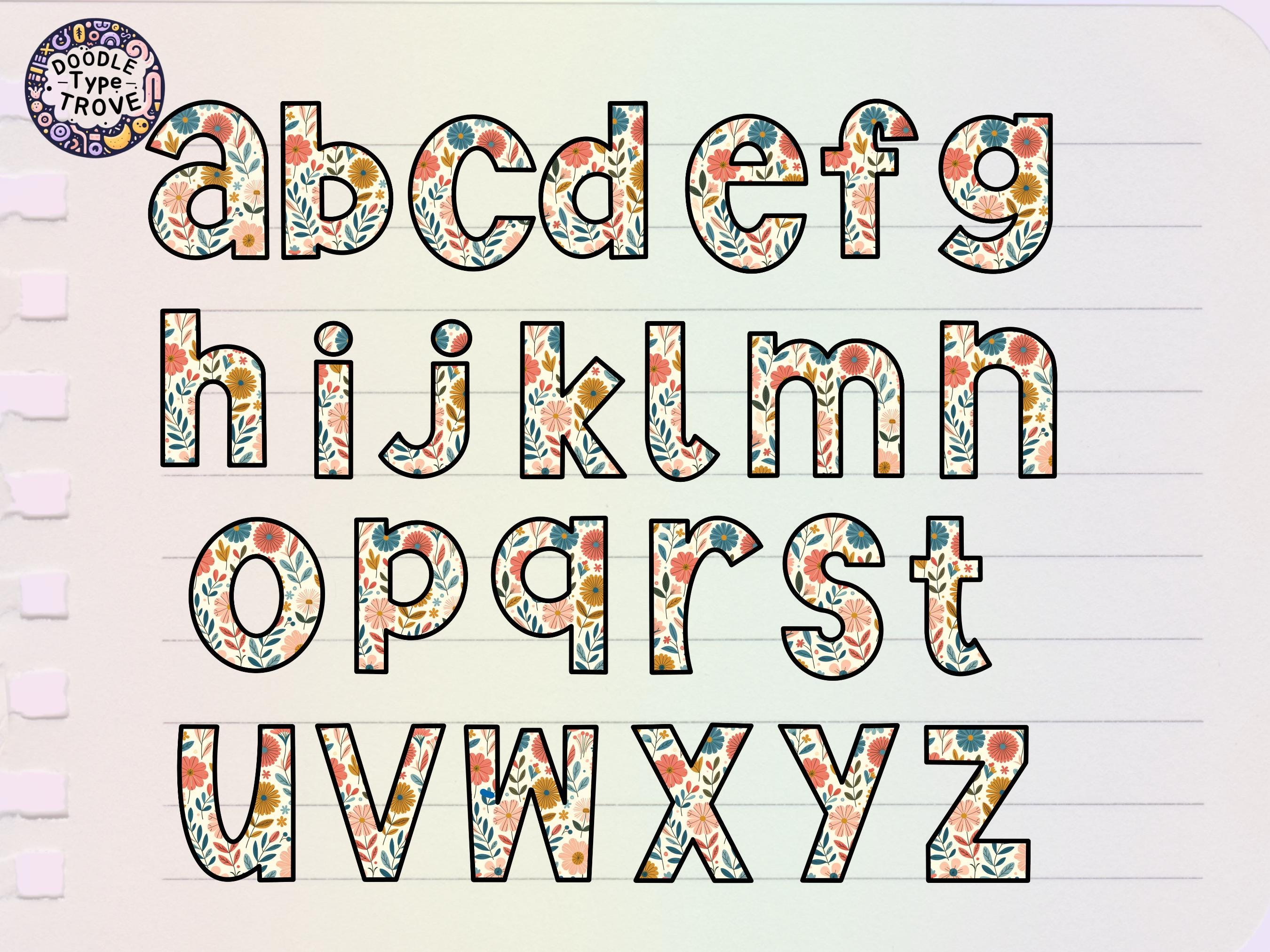 Spring Floral Alphabet Doodles - Instant Download PNG Files, Colorful ...