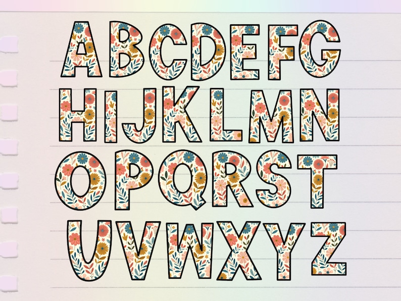 Spring Floral Alphabet Doodles Instant Download PNG Files, Colorful ...