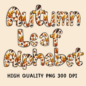 Autumn Leaf Alphabet Doodles, Instant Download PNG Files ...