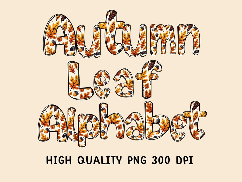 Autumn Leaf Alphabet Doodles, Instant Download PNG Files ...