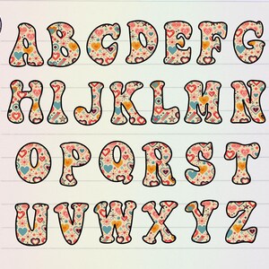 Retro Love Alphabet Doodles | Hand-drawn PNG Letters | Digital Download ...