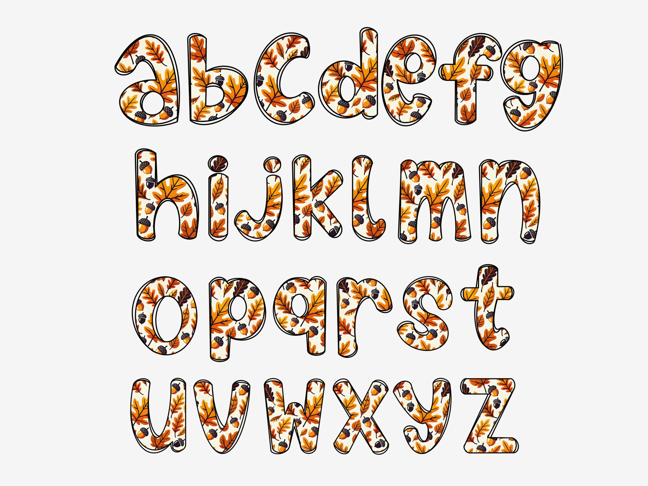 Autumn Leaf Alphabet Doodles, Instant Download PNG Files ...