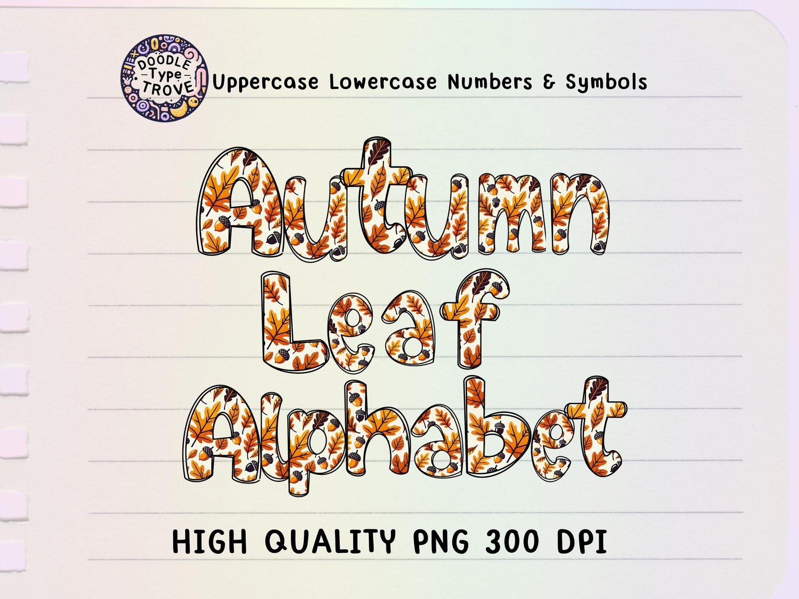 Autumn Leaf Alphabet Doodles, Instant Download PNG Files ...