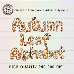 Autumn Leaf Alphabet Doodles, Instant Download PNG Files ...