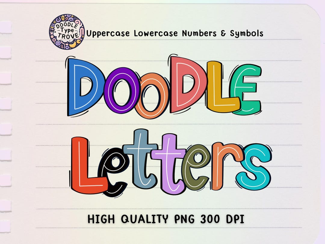Scribble Doodles Letters PNG Set – 16 Colors Uppercase, Lowercase ...