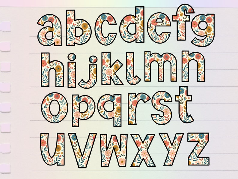 Spring Floral Alphabet Doodles Instant Download PNG Files, Colorful ...