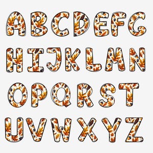 Autumn Leaf Alphabet Doodles, Instant Download PNG Files ...