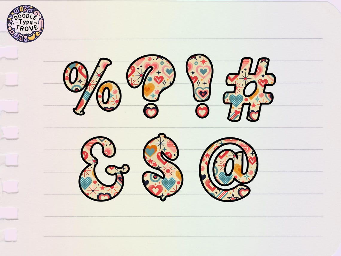 Retro Love Alphabet Doodles | Hand-drawn PNG Letters | Digital Download ...