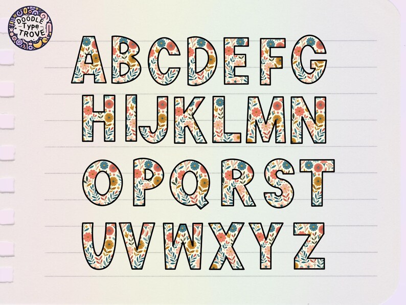 Spring Floral Alphabet Doodles - Instant Download PNG Files, Colorful ...