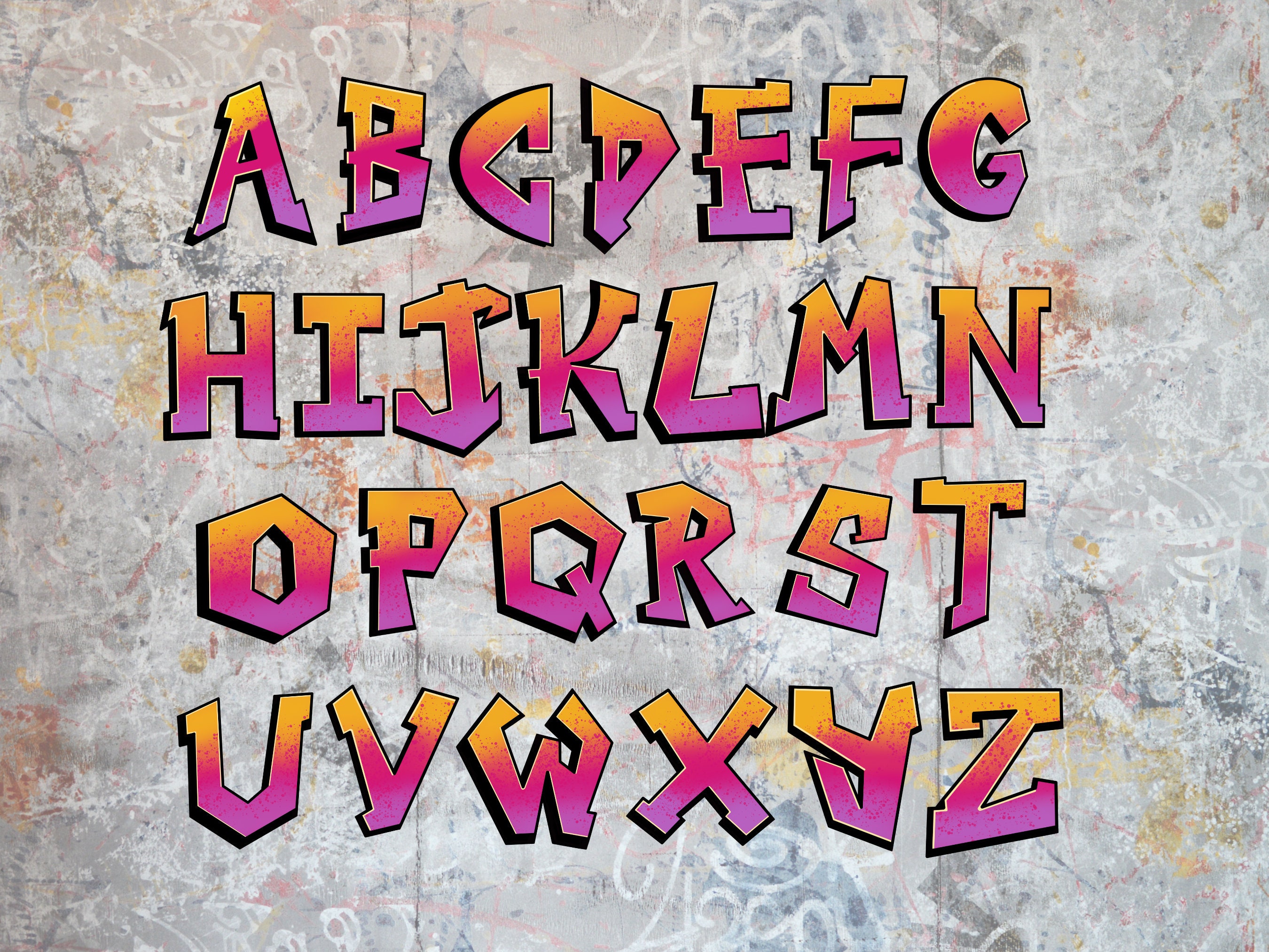 Spray Break Graffiti Alphabet PNG Urban Street Art Digital Font ...