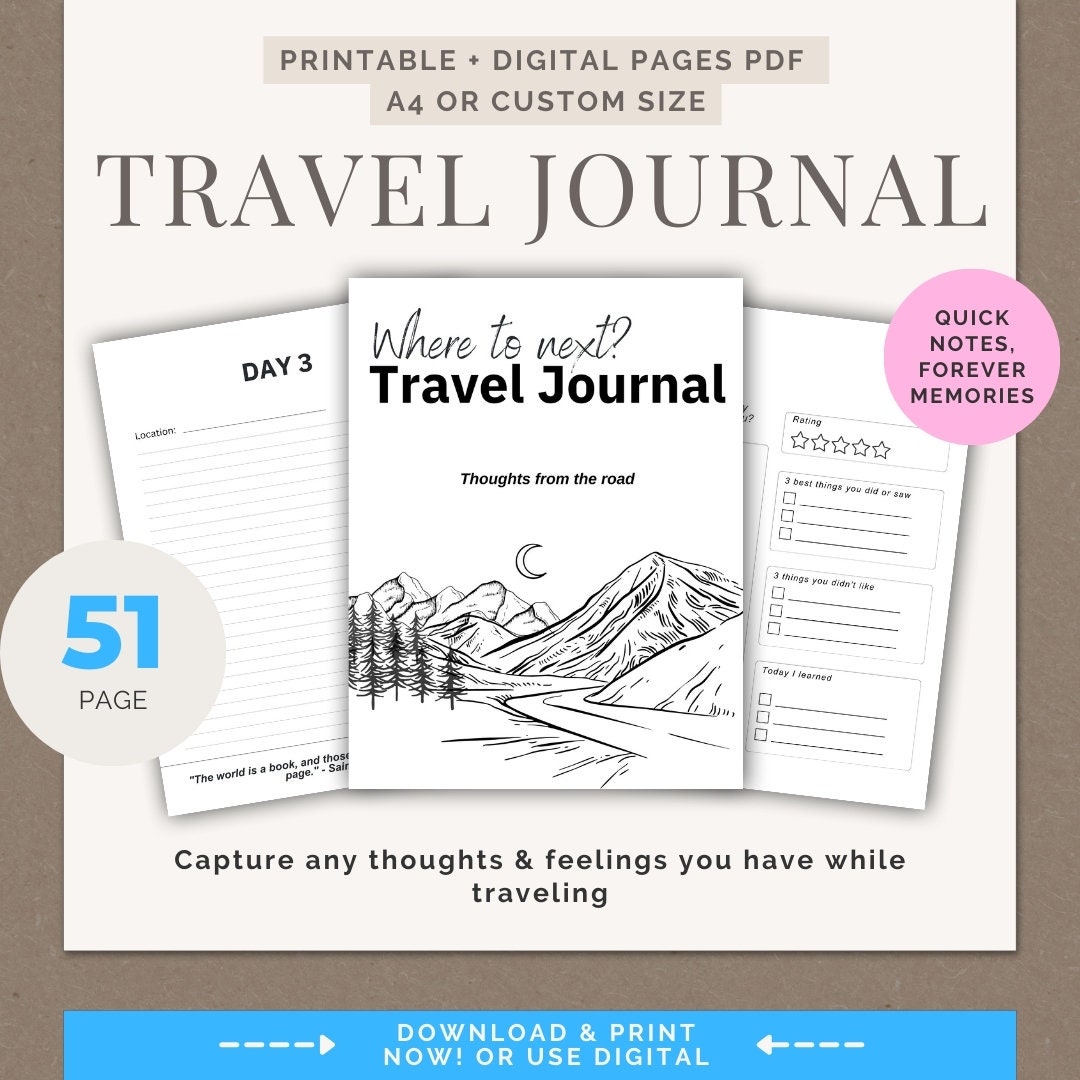 Travel Journal Pages PDF, Travel Diary Mindful Reflection, Travel ...