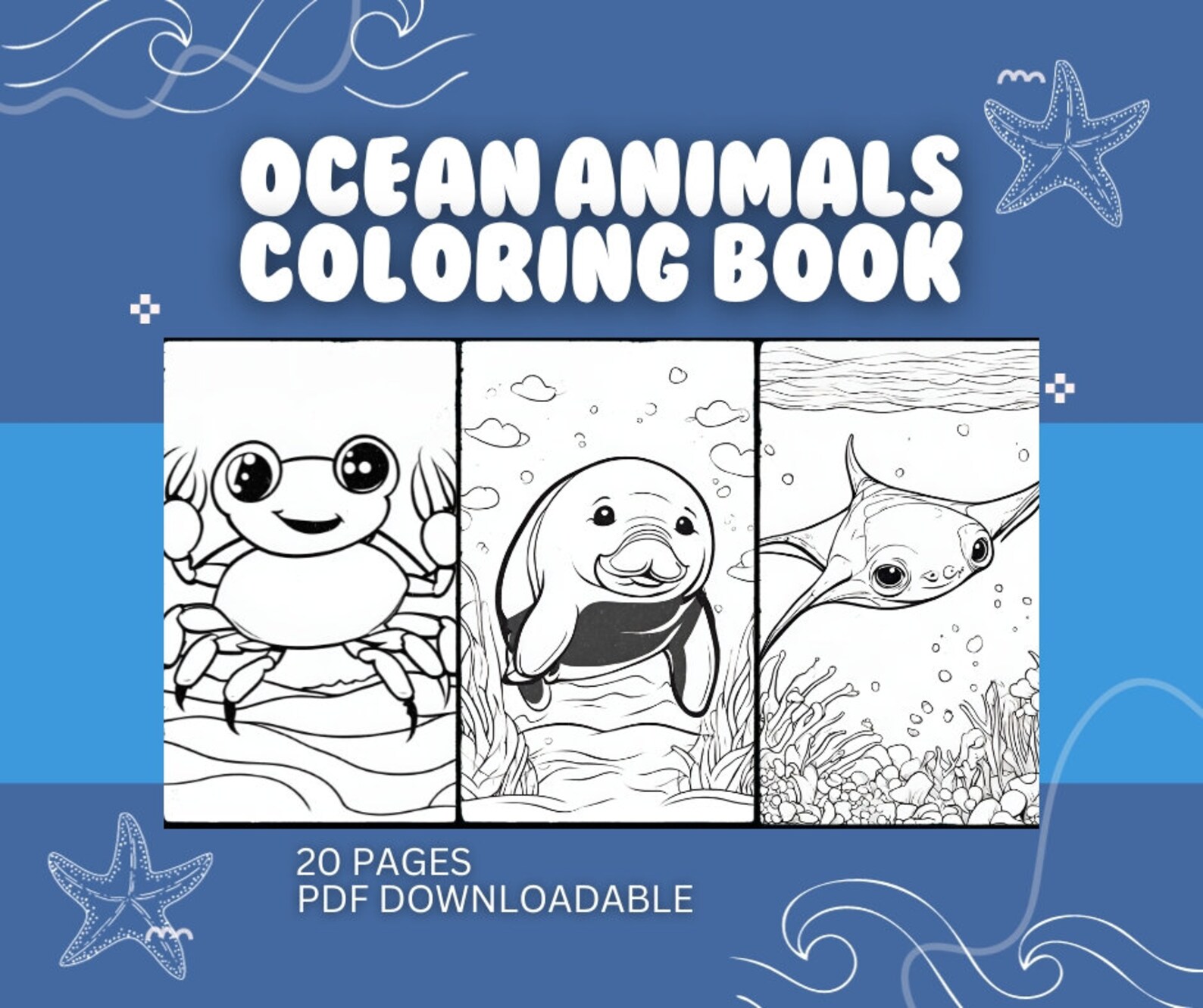 20 Sea Animals Coloring Pages | PDF Printable Digital | Ocean Animal ...