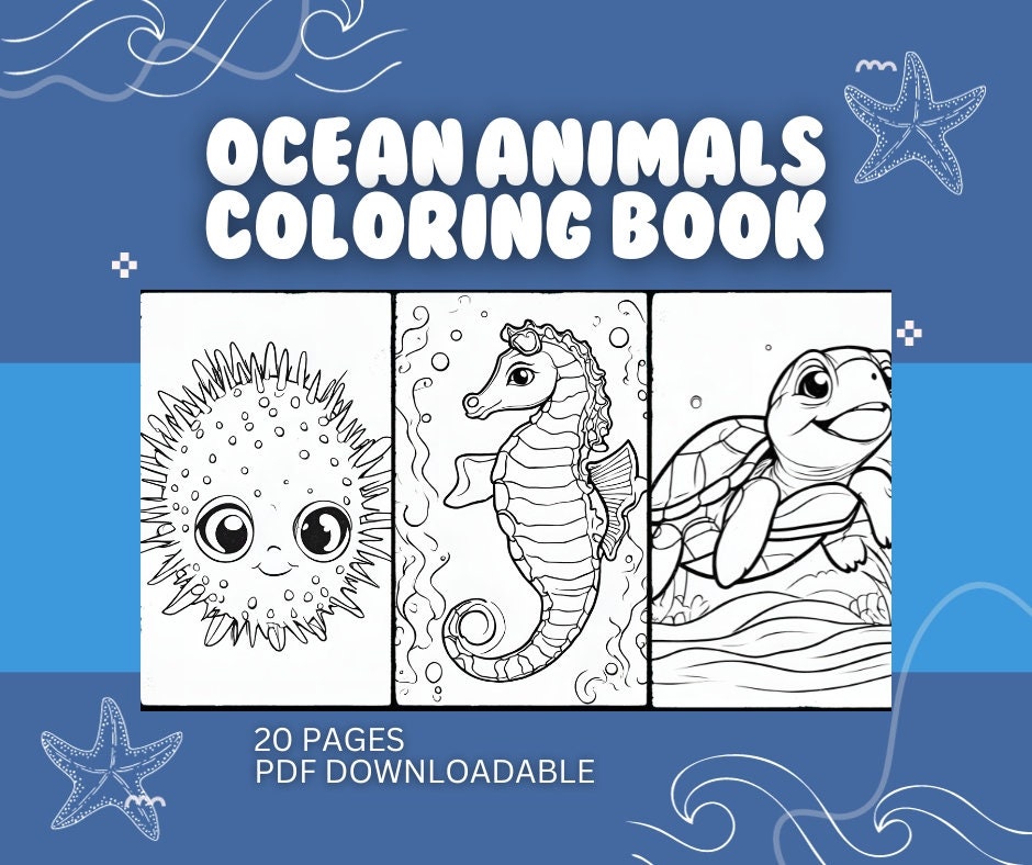 20 Sea Animals Coloring Pages | PDF Printable Digital | Ocean Animal ...