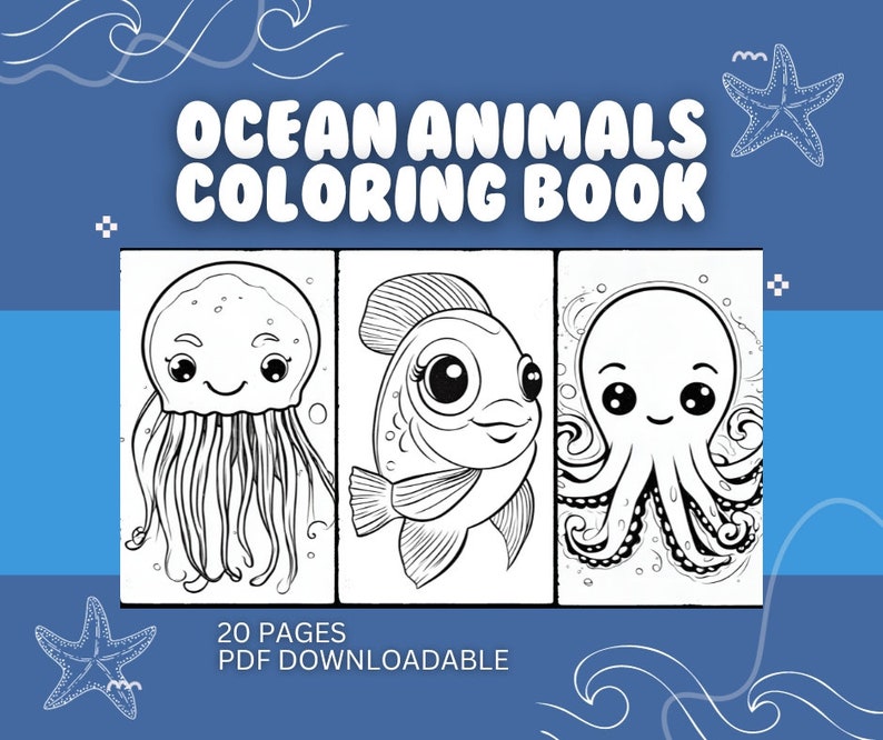 20 Sea Animals Coloring Pages | PDF Printable Digital | Ocean Animal ...