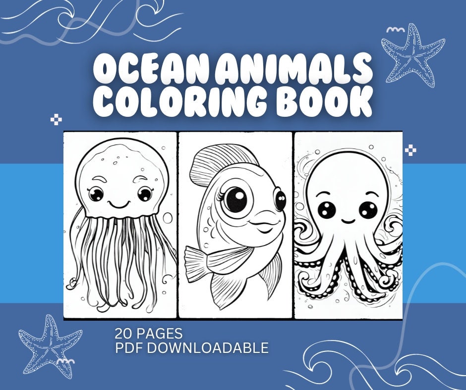 20 Sea Animals Coloring Pages | PDF Printable Digital | Ocean Animal ...