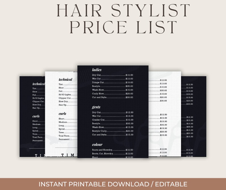 Editable Digital Price List for Hair Stylist Editable Canva Template ...