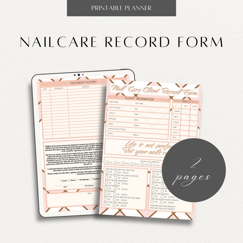 Nail Care Record Form, Nail Tech Client Profile & Nail Art Template ...