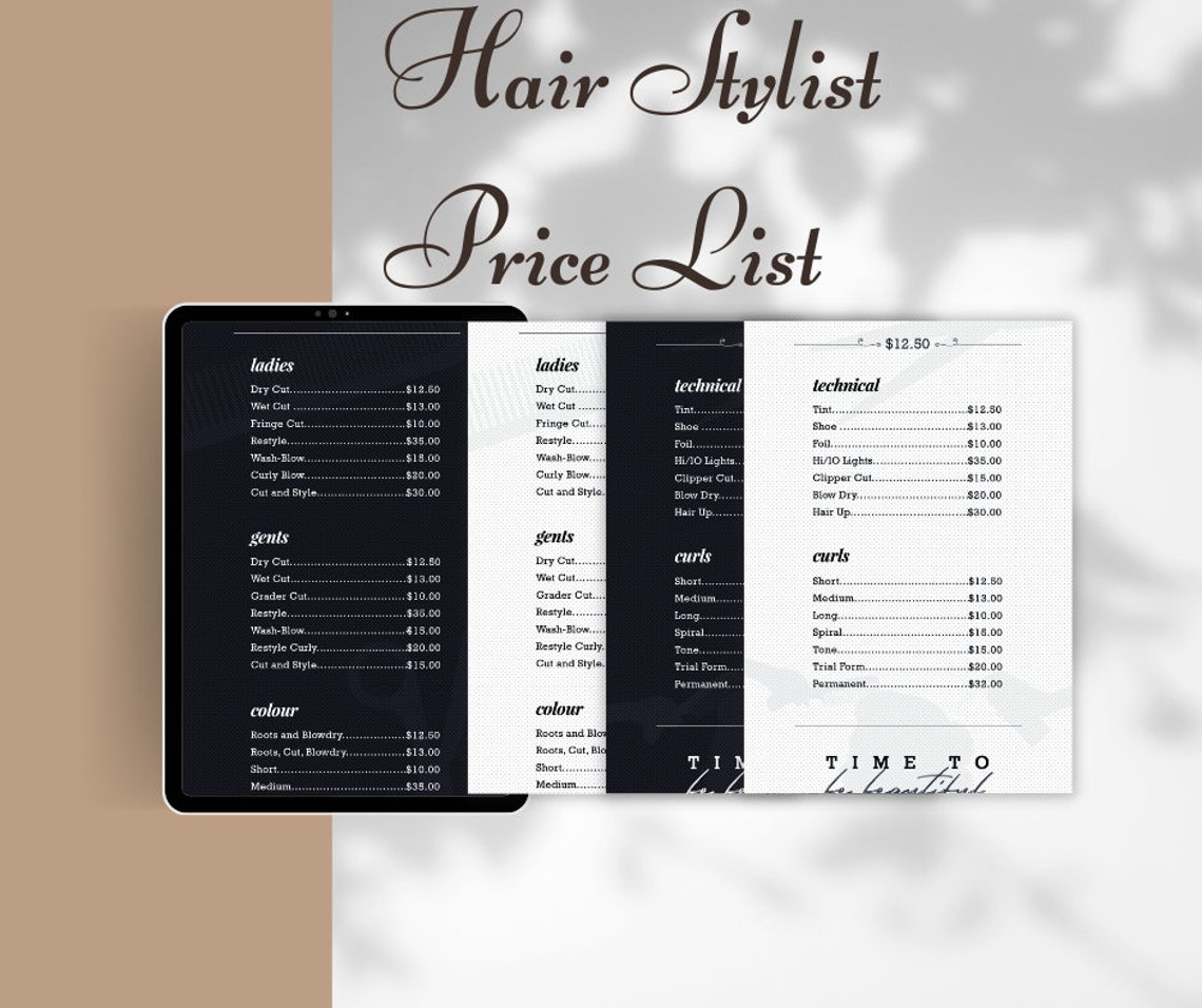 Editable Digital Price List for Hair Stylist Editable Canva Template ...