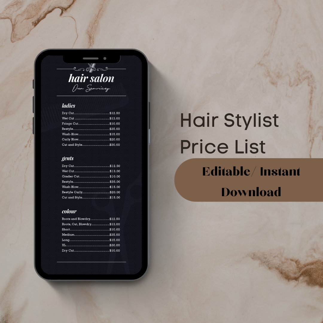 Editable Digital Price List for Hair Stylist Editable Canva Template ...