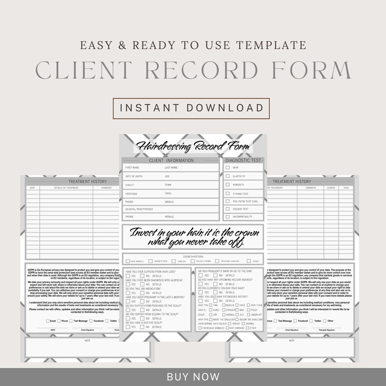 Hairdressing Client Record Form, Waiver Form, New Client Form, Canva ...
