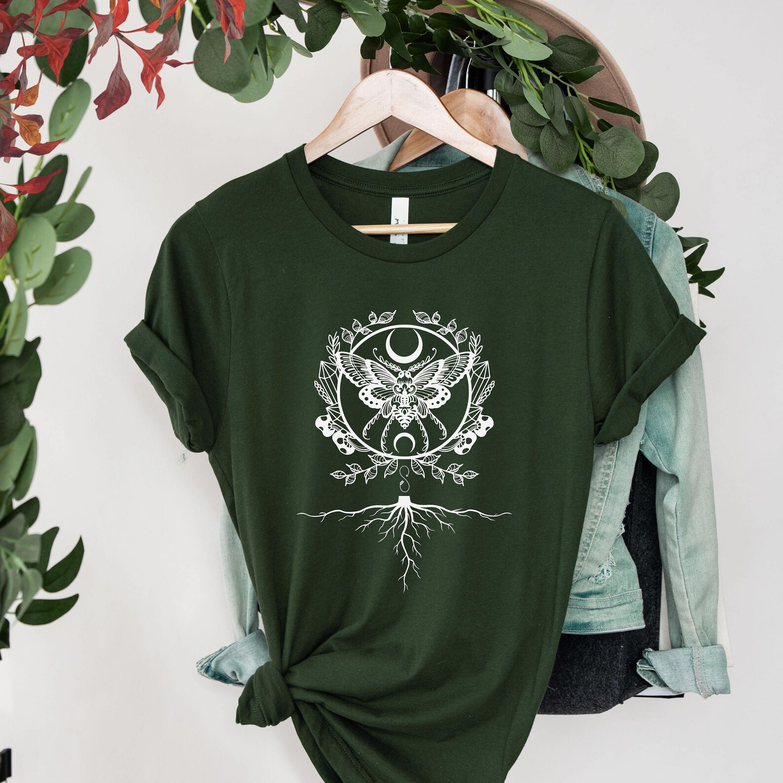 Cottagecore Moth Green T-shirt Forestcore Spiritual Green Witch ...